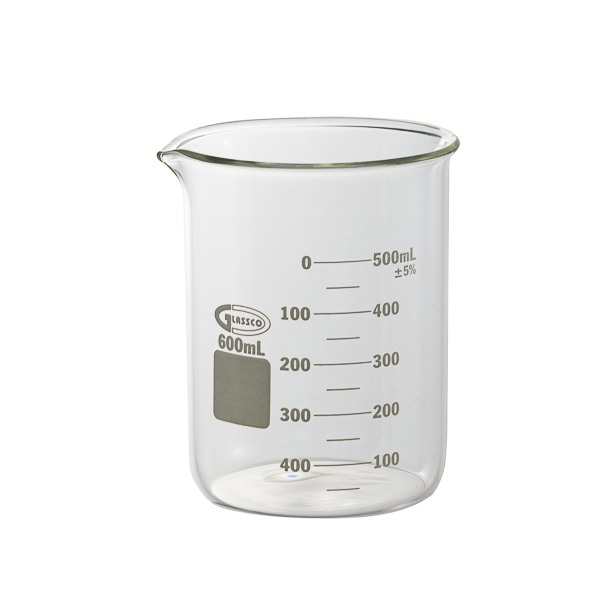 Thick-walled beaker, low form with double capacity scale, GLASSCO ...